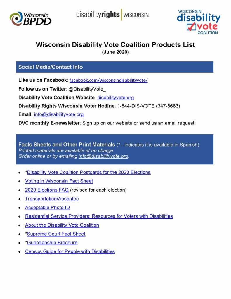 DVC Fact Sheets and Brochures - Wisconsin Disability Vote Coalition