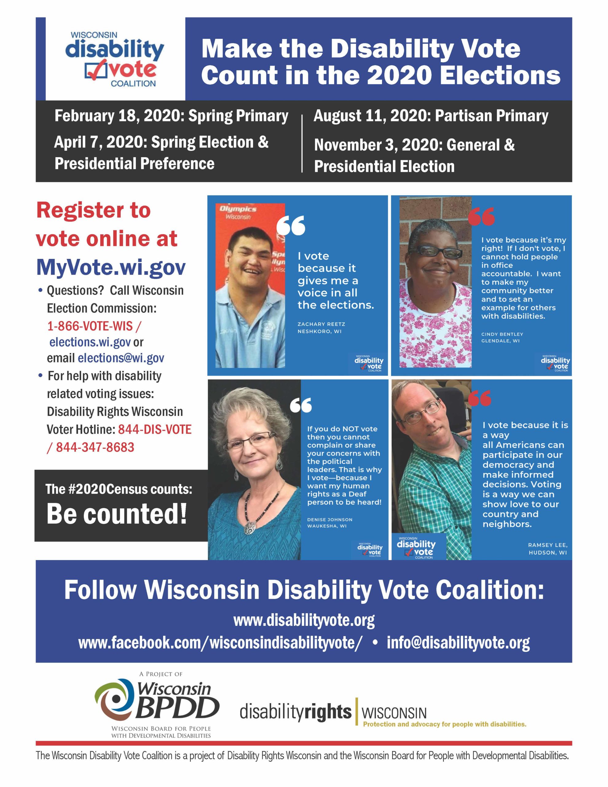 DVC 2020 Elections Poster - Wisconsin Disability Vote Coalition