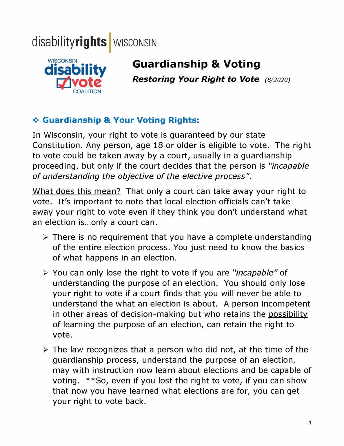 Guardianship and Voting - Restoring your Right to Vote - Wisconsin ...