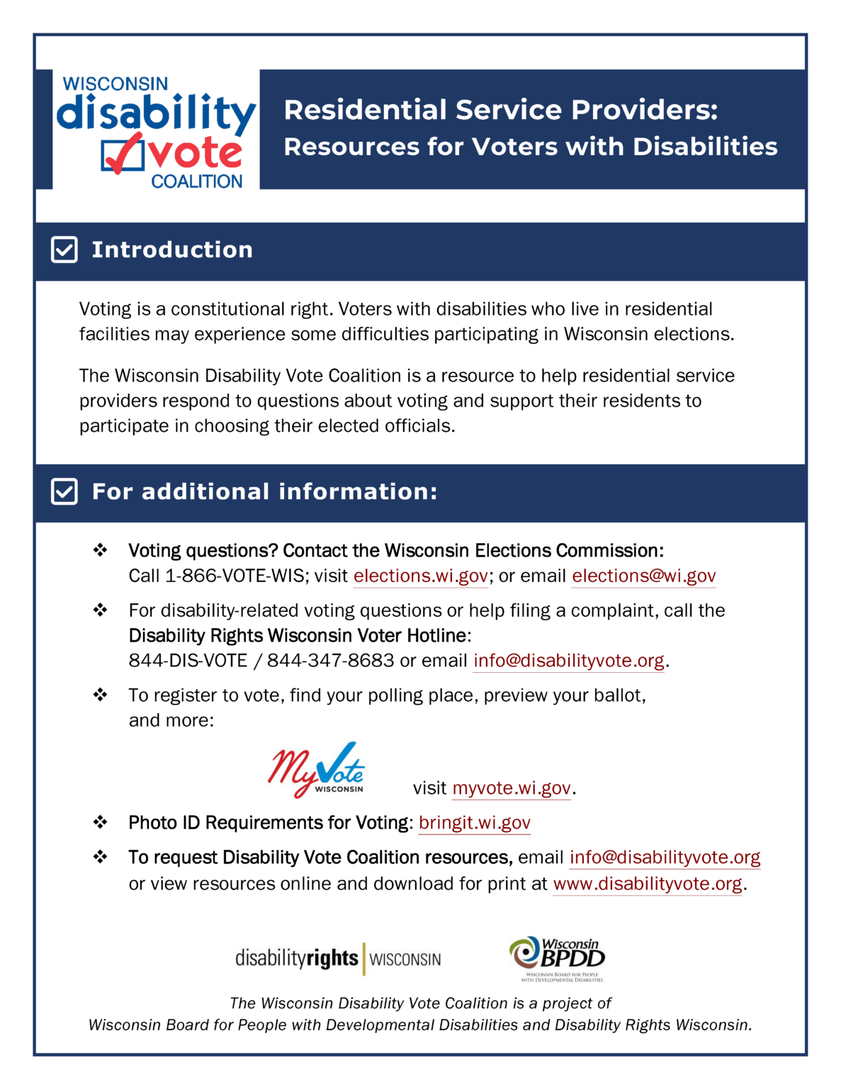 Residential Service Providers: Resources for Voters with Disabilities ...