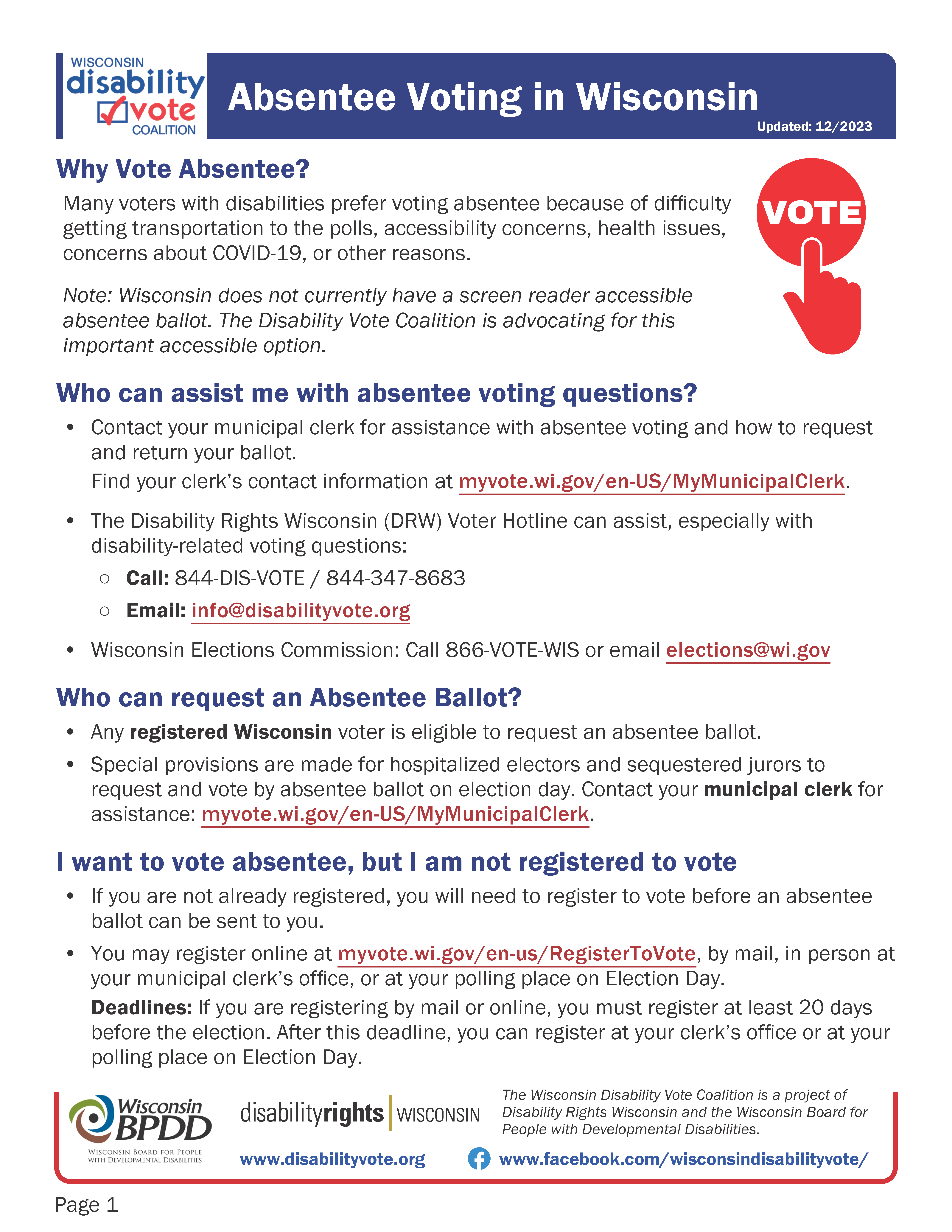 Absentee Voting in Wisconsin Factsheet - 2024 - Wisconsin Disability ...